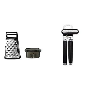 KitchenAid Gourmet 4-Sided Stainless Steel Box Grater with Detachable Storage Container, 10 inches tall, Black & Classic Multifunction Can Opener / Bottle Opener, 8.34-Inch, Black