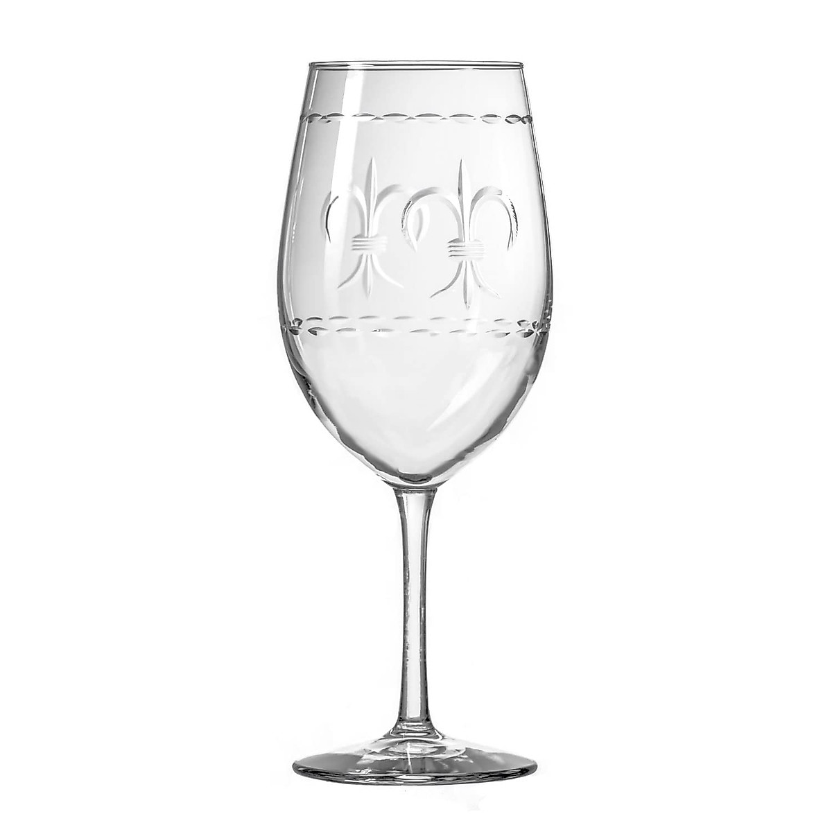 Rolf Glass Fleur De Lis All Purpose Wine Glass 18 Ounce | Set of 4 Large Wine Glasses | Lead-Free Crystal Glass | Engraved Large Wine Glasses | Made in the USA