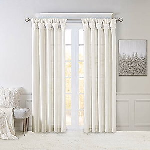 Madison Park Emilia Faux Silk Single Curtain with Privacy Lining, DIY Twist Tab Top, Window Drape for Living Room, Bedroom and Dorm, 50x84, White