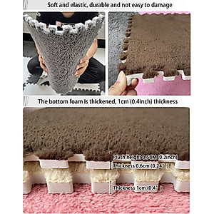 16pcs Plush Interlocking Foam Floor Mats, Keep Warm Carpet, Interlocking Floor Tiles, 12x12inch Puzzle Play Mats for Bedroom Play Room(Color:Dark Coffee Grey)