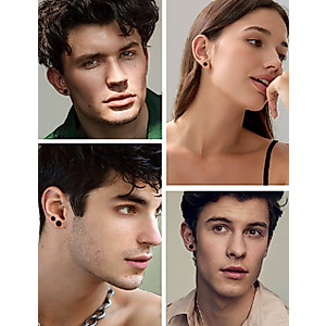 FIBO STEEL Stainless Steel Black Stud Earrings for Men Women, 8mm