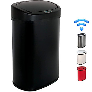 Hkeli Kitchen Trash Can 13 Gallon Brushed Stainless Steel Garbage Can Capacity 50 Liter Automatic Touchless Bathroom Waste Bin with Lid for Home Office (Black)