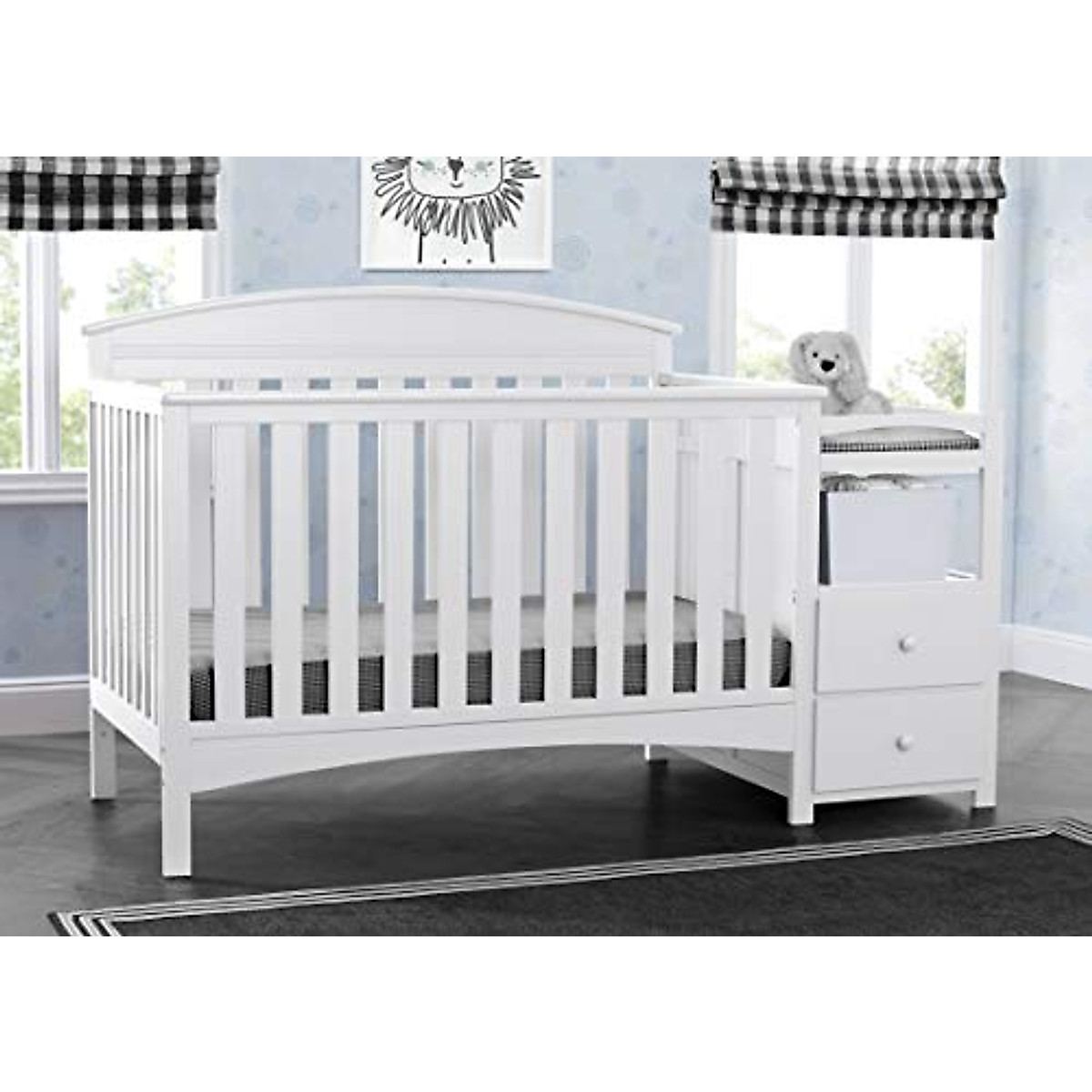 Delta Children Abby Convertible Crib 'N' Changer, Bianca + Serta Perfect Slumber Dual Sided Recycled Fiber Core Crib and Toddler Mattress (Bundle)