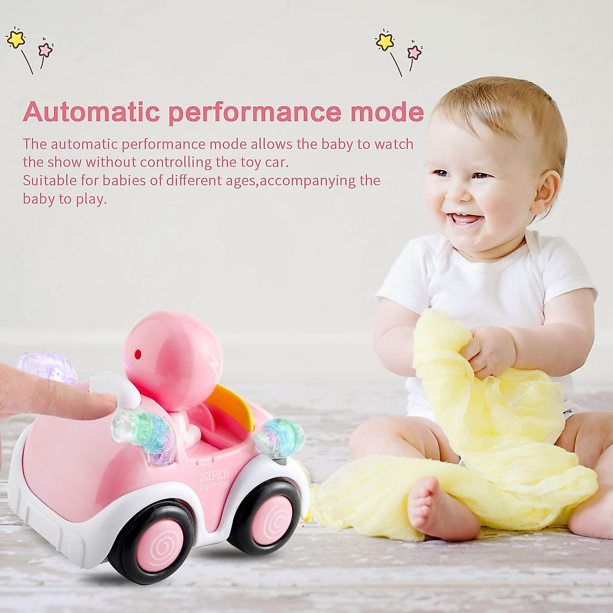 NQD Remote Control Cartoon Car for Toddlers with Music and Lights, 2.4GHz Radio Control RC Race Car, Educational Learning Toys for 3 4 5 6 Years Old Kids(Pink)