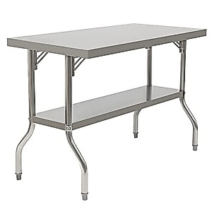 Fetcoi Folding Commercial Worktable Workstation, Stainless Steel Table for Prep & Work, 48 x 25 x 33.5 Inch Heavy Duty Folding Table Work Table for Kitchen Restaurant, 1100 lbs Load