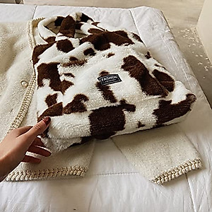 YZHJ Fleece Cow Color Print School Backpack Furry Soft Shoulder Bag Soft Fluffy Tote Plush Handbag (Black)