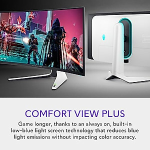 Alienware AW3423DW Curved Gaming Monitor 34.18 inch Quantom Dot-OLED 1800R Display, 3440x1440 Pixels at 175Hz, True 0.1ms Gray-to-Gray, 1M:1 Contrast Ratio, 1.07 Billions Colors - Lunar Light