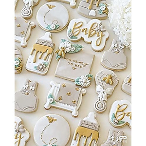 Baby Shower Cookie Cutters,Cute Shapes of Onesie, Bib, Plaque/Frame,Baby Bottle, Baby Carriage for Baby Showers, Reveal Parties with Receipe Book