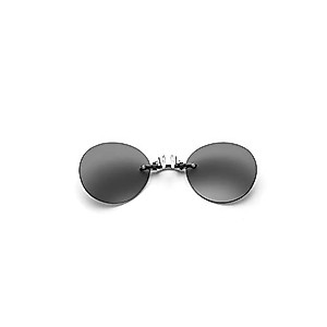 PLOPLO Polarized 5.9 g Only Retro Round Clip On Nose glasses Matrix Morpheus Movie rimless sunglasses men (Black, Gray)