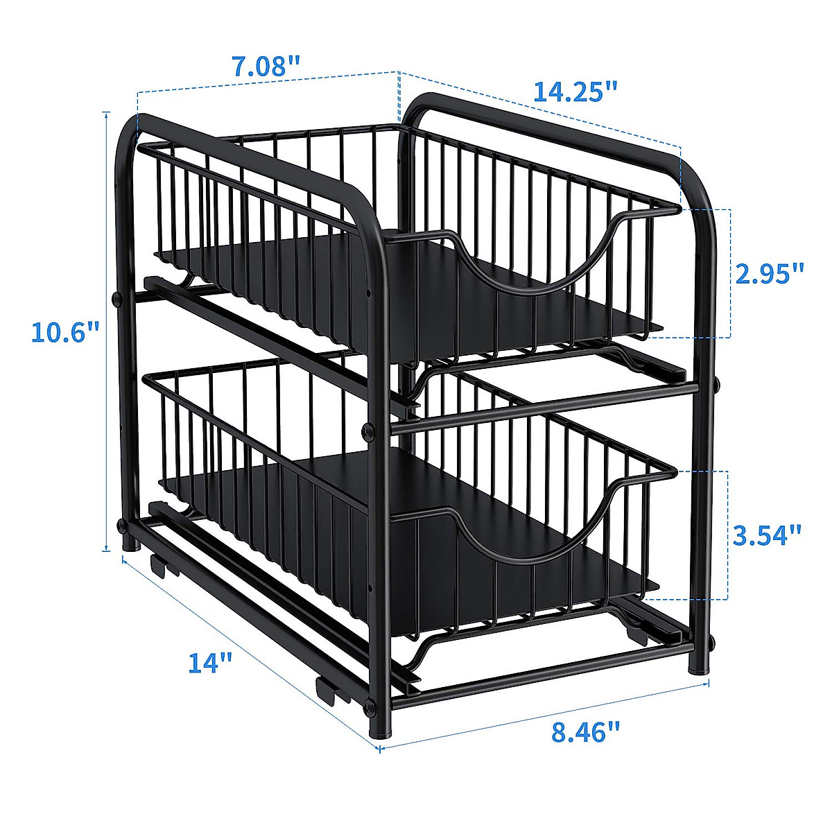 AIYAKA under sink storage 2 Tier Stackable Sliding Basket Organizer Drawer For Kitchen And Bathroom/Cabinet Drawers,2-piece,black