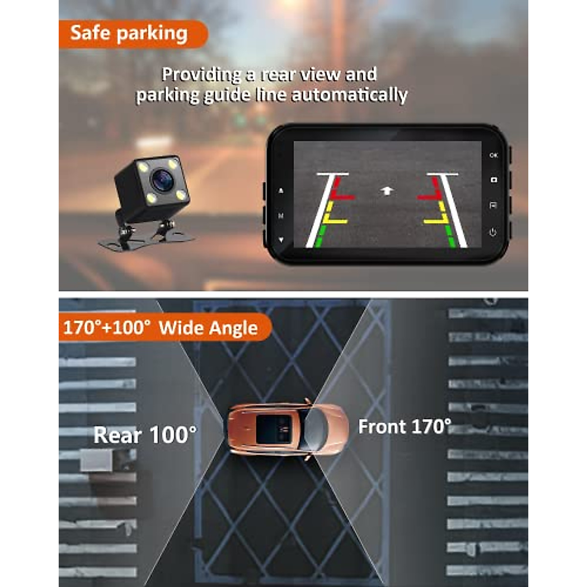 GMAIPOP Dash Cam Front and Rear, 1080P Dash Camera for Cars with SD Card, Dual Dashcams 3" IPS Screen, Dashboard Camera Recorder 170° Wide Angle,Accident Lock,Night Version,Motion Detection