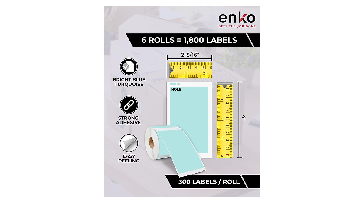 enKo Blue Thermal Labels for Dymo & Rollo Printers | 6 Rolls 1800 Labels