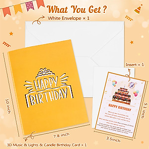 FITMITE Birthday Cards, Musical Pop Up Birthday Cards with Light, Blow Out LED Light Candle and Play Happy Birthday Music Pop Up Card, 90 Degree Vertical Cake Greeting Card, Birthday Gifts for Women