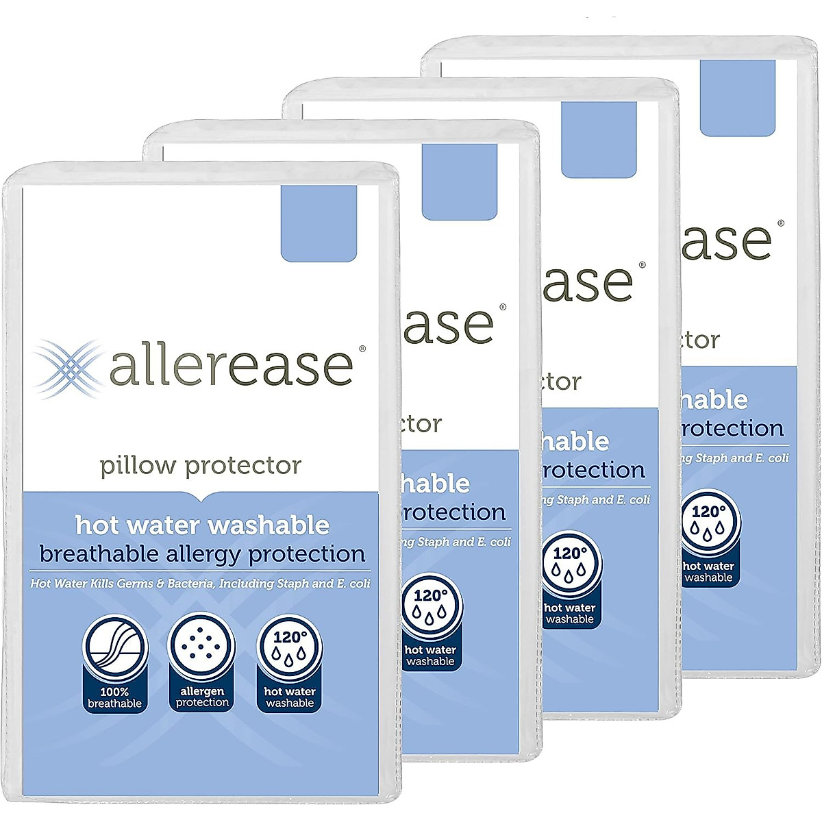 Aller-Ease Hot Water Washable Hypoallergenic Zippered Pillow Protectors, Allergist Recommended, Prevent Collection of Dust Mites and Other Allergens, Standard/Queen Sized, 2 count (Pack of 2), White