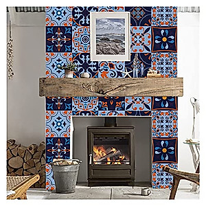 Tile Stickers Pattern Orange Blue Stick on Tiles Bathroom PVC Self Adhesive Wall Tiles Kitchen Stick on Wall Tiles Waterproof Peel and Stick Floor Tiles Self Adhesive Tiles for Walls