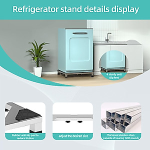 ANBase Heavy Duty All Stainless Steel Fridge Stand Universal Adjustable Washing Machine Refrigerator Stand Base 4 Sturdy Feet for Refrigerator,Washing Machine,and Dryer(Large)