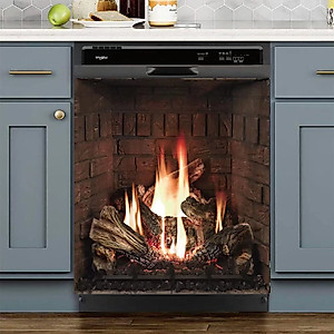 Kitchen Fire Pattern Dishwasher Magnet Decorative Lid Sticker, Magnetic Fridge Lid Sticker, Magnets for Kitchen Cabinet Doors, 23x26 inches