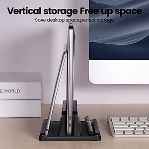 EAXBUX 3 in 1 Vertical Laptop Stand Holder,Adjustable ABS Plastic Desktop Notebook Dock,Vertical Laptop Stand Space-Saving for All MacBook/Surface/Samsung/HP/Dell/Chrome Book