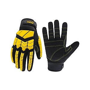 Anti Vibration Work Gloves Men,TPR Impact Protection Gloves,SBR Fingers & Palm Padded Safety Impact Reducing Mechanic Gloves (Medium, Yellow)
