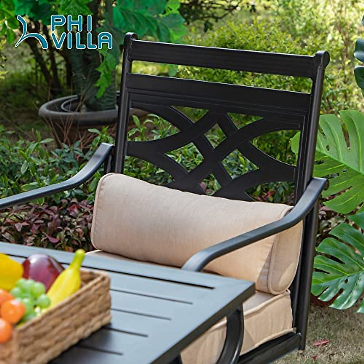 PHI VILLA Patio Dining Chairs Set of 2,Outdoor Swivel Dining Chairs with Cushion and Pillow,Patio Metal Chairs,Patio Furniture for Garden Lawn and Deck,Max Load Bearing up to 300 lbs,2 Pack