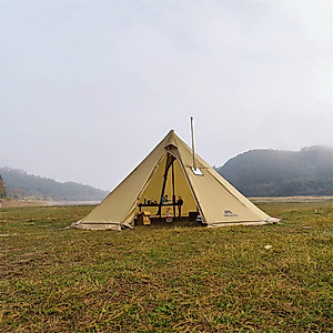 Vilemoon Tipi Hot Tent with Fire Retardant Stove Jack for Flue Pipes, 5~8 Person, Teepee Tents for Family Team Outdoor Backpacking Camping Hiking (Brown)