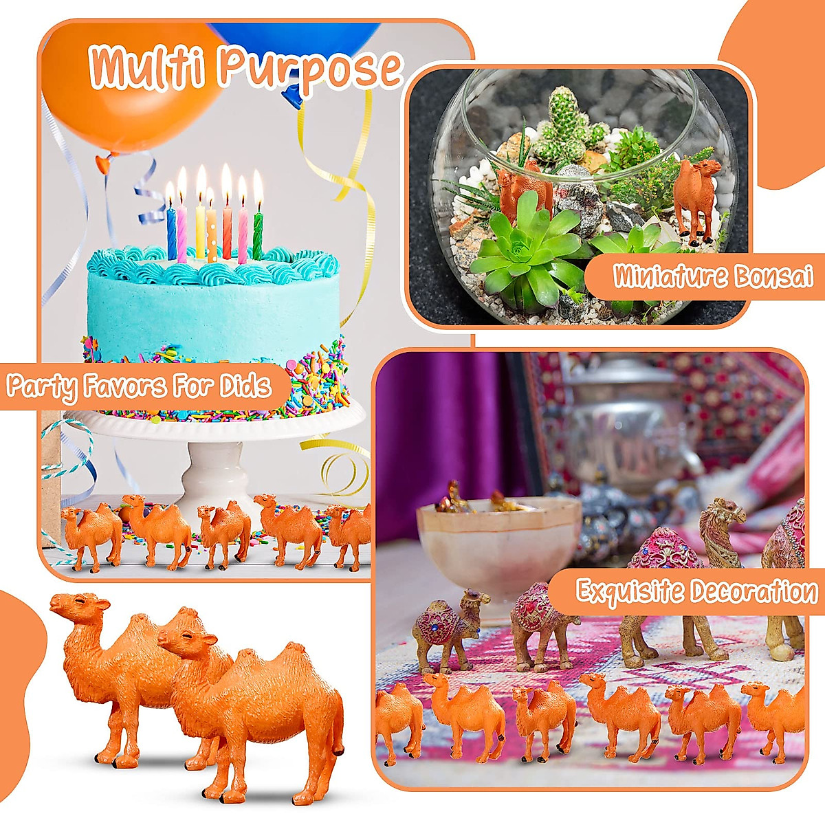 24 Pcs Camel Figurines Hand Painted Miniature Animal Statue Desert Camel Figures Animal Figurines Toys Camel Models for Table Desktop Cake Toppers Collection Home Ornaments Decor
