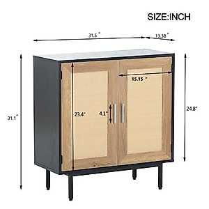 Wekity Rattan Cabinet with Storage, Sideboard Storage Cabinet with 2 Rattan Decorated Doors Fixed Shelf Large Space Wood Cabinet for Living Room Entryway Hallway Dining Room (Black)