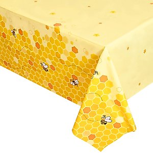 2 Pcs Bee Tablecloth Bumblebee Plastic Table Covers 87 x 51 Inches Disposable Party Tablecovers for Bumblebee Theme Baby Shower Birthday Party Decoration