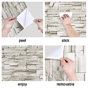 WENMER Beige Stone Peel and Stick Wallpaper 17.7" x 118" 3D Wallpaper Faux Brick Wallpaper Textured Stone Wall Paper Brick Self Adhesive Removable Wallpaper for Kitchen Backsplash Walls