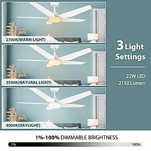 SMAAIR 52 inch Smart Ceiling Fan with Light, 5 Blades Low Profile Ceiling Fan with 10 speed DC Motor and Dimmable LED Light, works with APP/Alexa/Google Assistant/Siri Shortcuts (White)