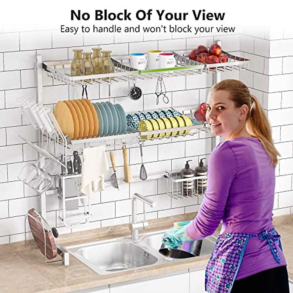 1Easylife Over The Sink Dish Drying Rack 3 Tier Stainless Steel Large Kitchen Rack Dish Drainers for Home Kitchen Counter Storage, Shelf with Utensil Holder, Above Sink Shelves (silver1)