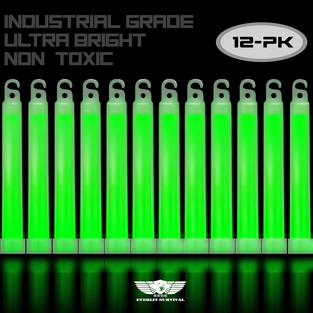 EVERLIT Survival Emergency Glow Sticks- 6 Inches Light Sticks for First Aid Kit, Survival Kit, Camping, Hiking, Outdoor, Disasters, Emergencies Up to 12 Hours Duration… (12 Pack, Green)