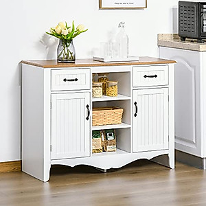 HOMCOM 42" Sideboard Buffet Cabinet, Accent Kitchen Cabinet, Coffee Bar Cabinet with Storage Drawers and Adjustable Shelves for Living Room, White