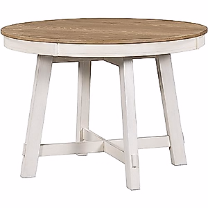 FIQHOME, Farmhouse Round Extendable 16" Leaf Table for Dining Room, Kitchen (Oak Natural Wood + Antique White)