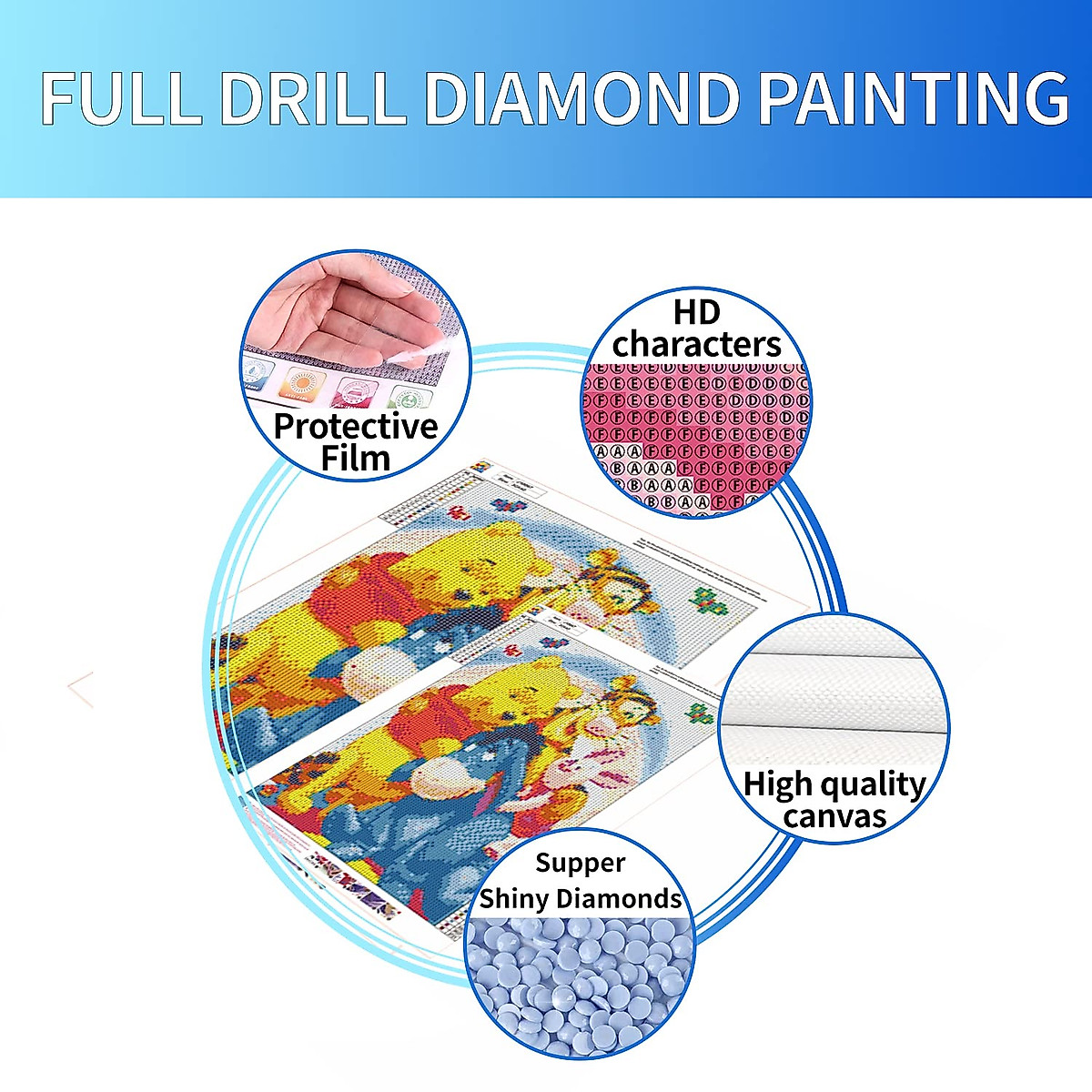 DIY 5D Diamond Painting by Number Kits for Adults and Kids, 16"X12" WINI The Poh Round Full Drill Crystal Rhinestone Embroidery Cross Stitch Arts Craft Canvas for Home Wall Decor