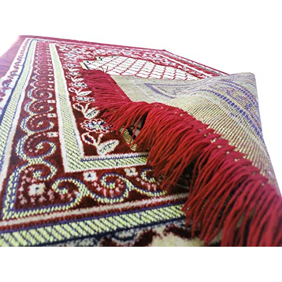 BAYKUL Muslim Prayer Rug-Islamic Turkish Velvet Rugs-Great Ramadan Gifts-Janamaz Prayer Mat Women Men-Islam Carpet-Portable Muslims Mats-Praying Rugs Islam-Sajadah-Gift Prayer Beads 99(Claret Red)