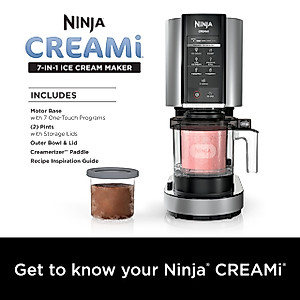 Ninja NC301 CREAMi Ice Cream Maker, for Gelato, Mix-ins, Milkshakes, Sorbet, Smoothie Bowls & More, 7 One-Touch Programs, with (2) Pint Containers & Lids, Compact Size, Perfect for Kids, Silver
