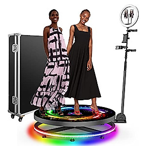 GGMEEK 360 Photo Booth Machine for Parties,360 Slow Motion Photo Booth, 2 People Stand on Remote Control Automatic Spin 360 Video Camera Booth Spinner 26.8'' with Flight Case