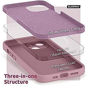 SURPHY Compatible with iPhone 13 Case with Screen Protector, (Camera Protection + Soft Microfiber Lining) Liquid Silicone Phone Case 6.1 inch 2021 (Lilac Purple)