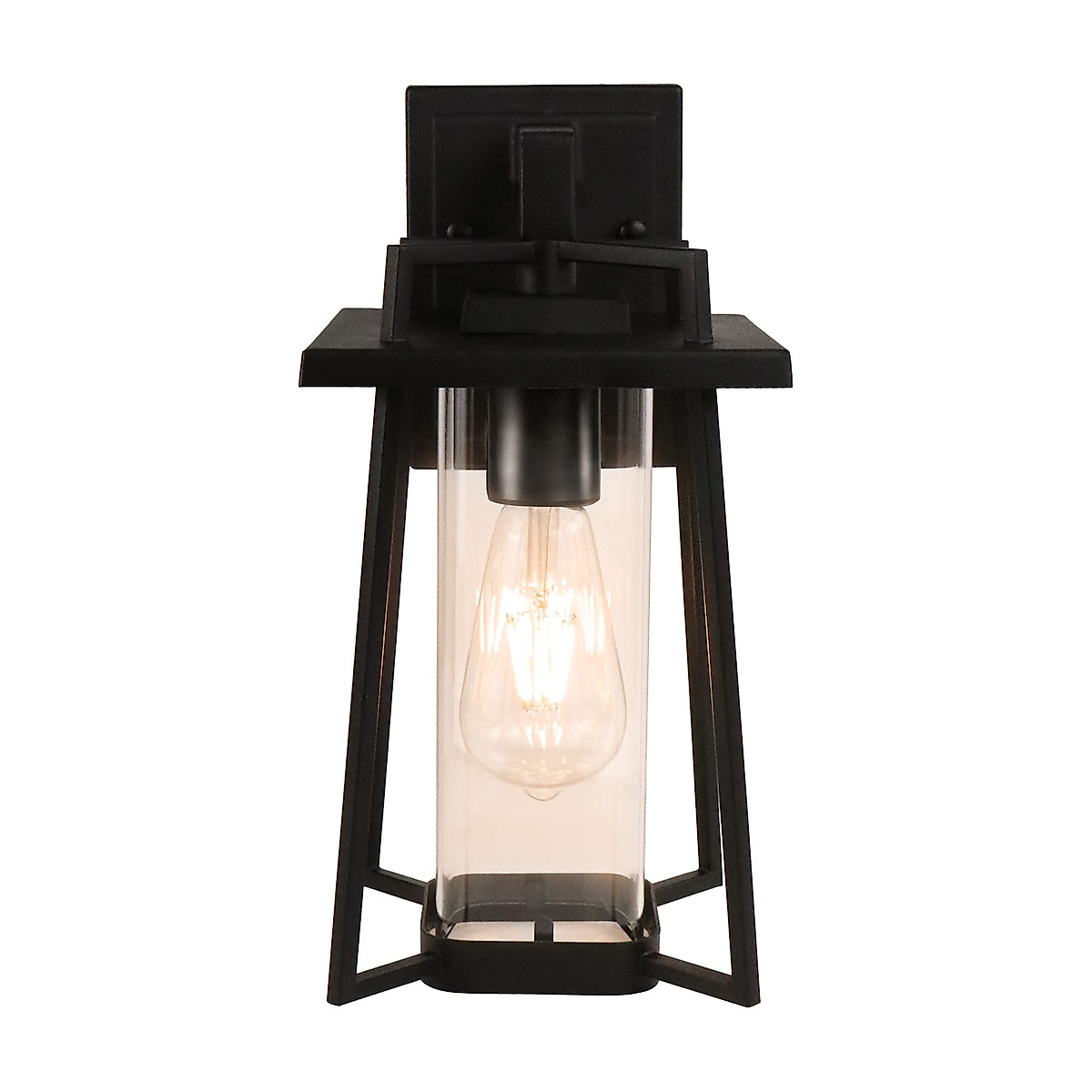 MONKFISH 2462-1W Black Quartet Design Outdoor Wall Light with Clear Glass Lamp Shade, Good Lamp Fixture for Porches, Gardens, Terraces, Garages, Corridors and Balconies (2-Pack)