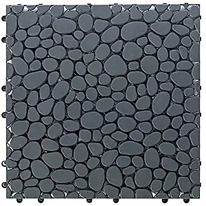 Gardenised QI003970.5 Interlocking Cobbled Stone Look Garden Pathway Tiles, Decorative Floor Grass Pavers Anti-Slip Mat, 5 Pack, Gray