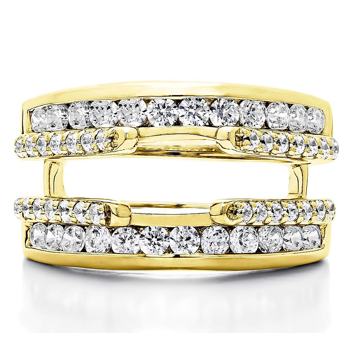 TwoBirch 1.01 Ct. Combination Cathedral and Classic Ring Guard in Yellow Gold Plated Sterling Silver with Cubic Zirconia (Size 7)