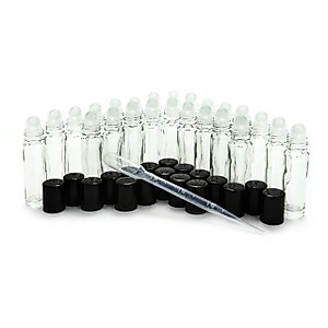 24, Clear, 10 ml Glass Roll on Perfume Bottles with 3 ml Dropper
