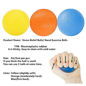 FMELAH 3 Resistance Levels Physical Therapy Hand Exercise Ball Stress Relief Balls Set Squeeze Balls Kits for Hand Finger Wrist Muscles Arthritis Hand Grip Strength Trainer