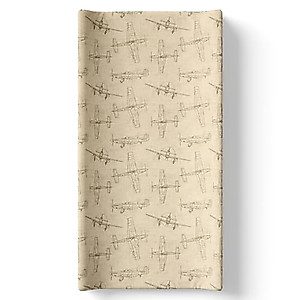 Glenna Jean Airplane Diaper Changing Pad Cover, Tan Brown Flying Aviation Baby Boy Nursery, Soft Cotton Infant Changing Pad Cover, Fits Standard Changing Pads, Vintage Airplane Design