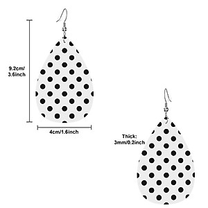 Faux Leather Earrings Black White Polka Dot Teardrop Dangle Earrings For Women