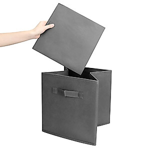 EZOWare Set of 4 Foldable Fabric Basket Bins, Collapsible Storage Organizer Cube 10.5 x 10.5 x 11 inch for Nursery, Playroom, Kids, Living Room - (Gray)