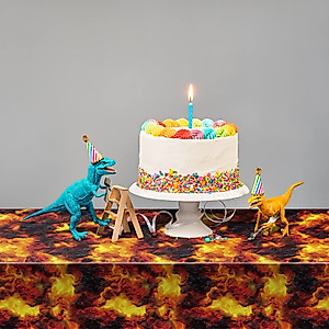 3 Pcs Lava Tablecloth Halloween Table Covers Dinosaur Tablecloth Flame Tablecloth Lava Party Supplies Volcano Tablecloth for Volcano Dinosaur Theme Party Halloween Lava Game Decor, 54 x 108 Inches