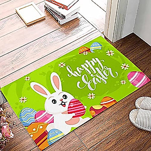 Easter Cartoon Easter Bunny Eggs Green Spring Holiday Indoor Outdoor Welcome Doormat, Entrance Mat Rug Outside Patio for Kitchen Bedroom Rug, Durable & Washable, 16"X 24"