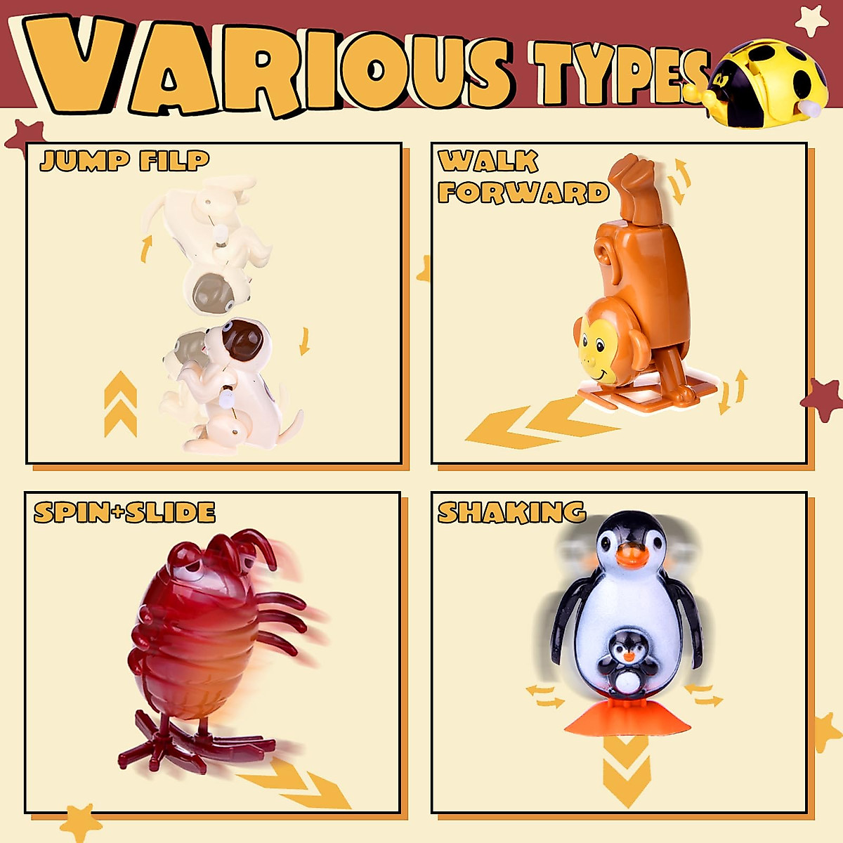 Wind Up Toys - 25pcs Wind-up Animals Toys Flipping Walking Jumping Clockwork Bulk Toys for Kids Birthday Gift Party Favors, Games Toys Kids Prizes,Treasure Box Toys,Prize Box